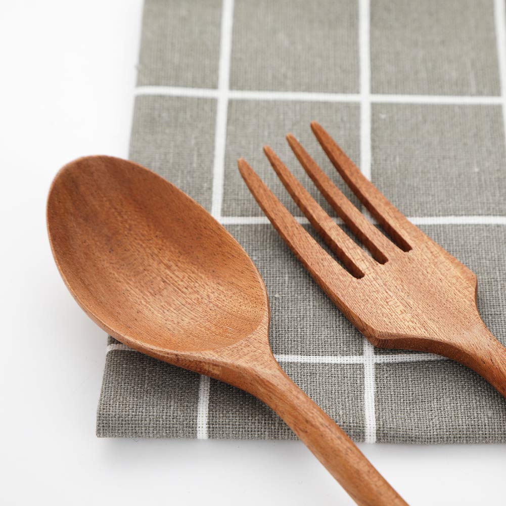 Wood Flatware Sets, Spoons and Forks Set, Reusable Utensils Set,3 Pieces Wooden Spoon Fork Knife Cutlery Set Wooden Dinner Utensil Set, Wooden Kitchen Dinnerware Portable Utensils for Home