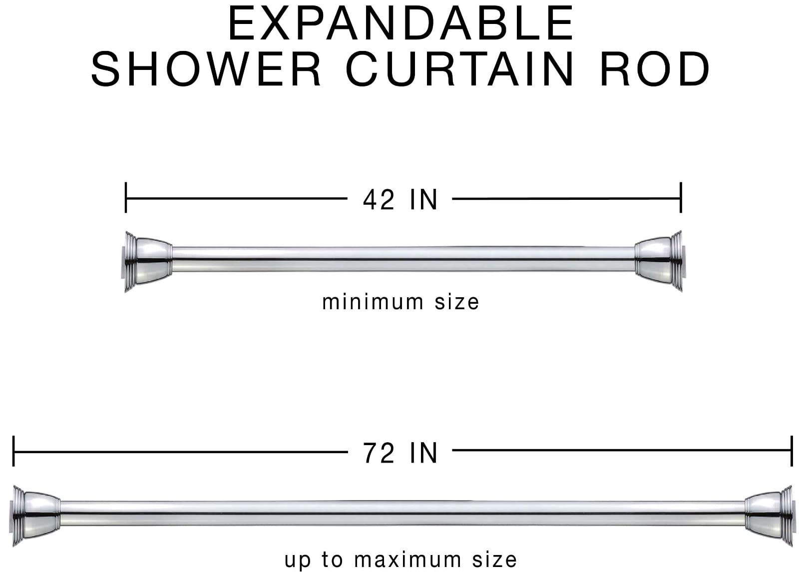 Splash Home Eire Shower Curtain Rod, 42 to 72 Inches Steel Adjustable Tension Curtain Rod - Non-Slip, No Drilling Shower Rods for Bathroom, Chrome
