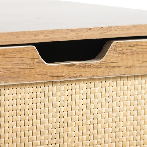 Wekity Nightstand Storage End Table with Rattan Door, Open Storage & Solid Metal Legs, Small Bedside Tables Mid Century Modern Side Tables Nightstand for Living Room Bedroom Small Spaces (Natural)