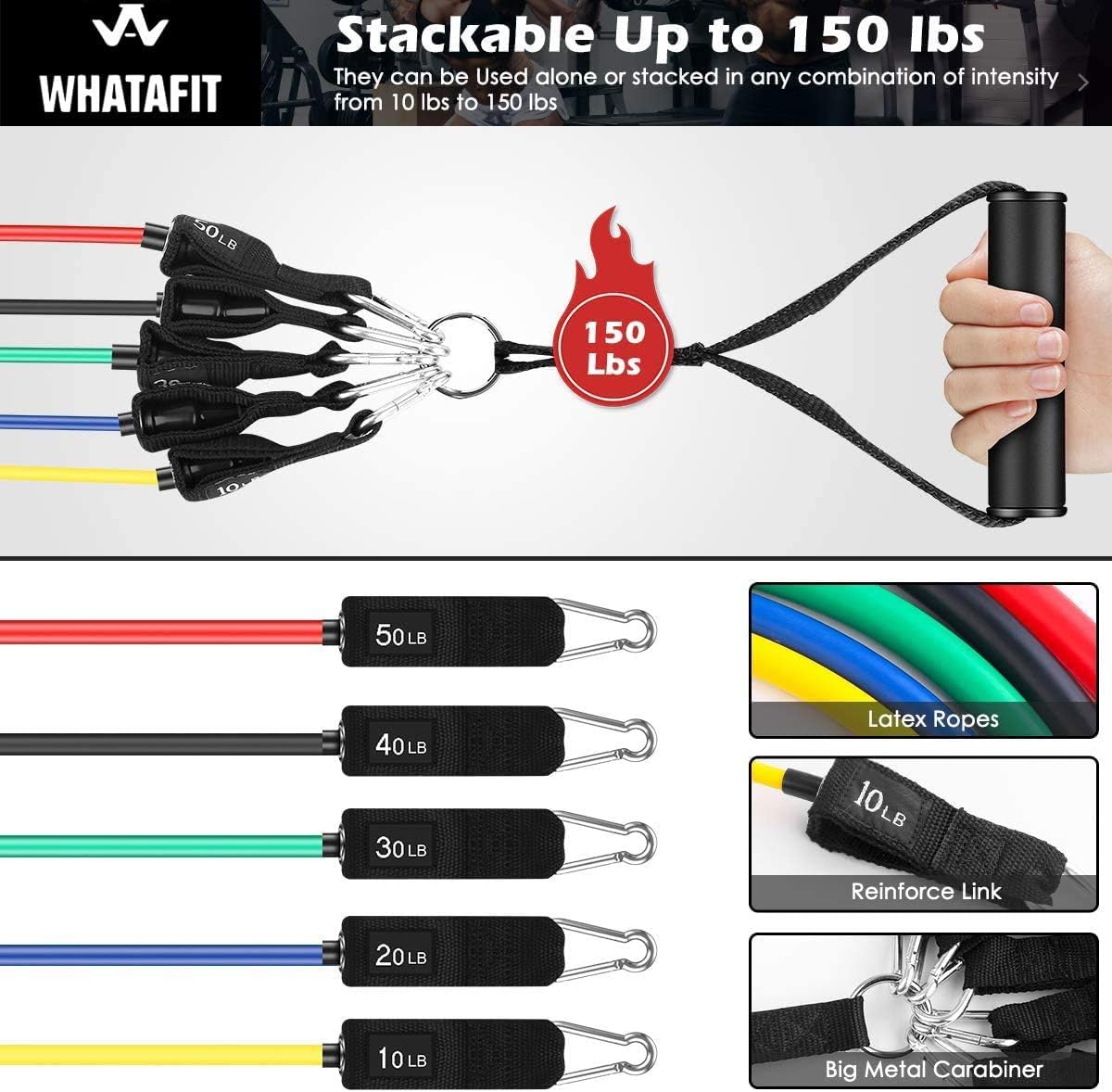 Whatafit Resistance Bands Set, Exercise Bands with Door Anchor, Handles, Carry Bag, Legs Ankle Straps for Resistance Training, Physical Therapy, Home Workouts for Men and Women