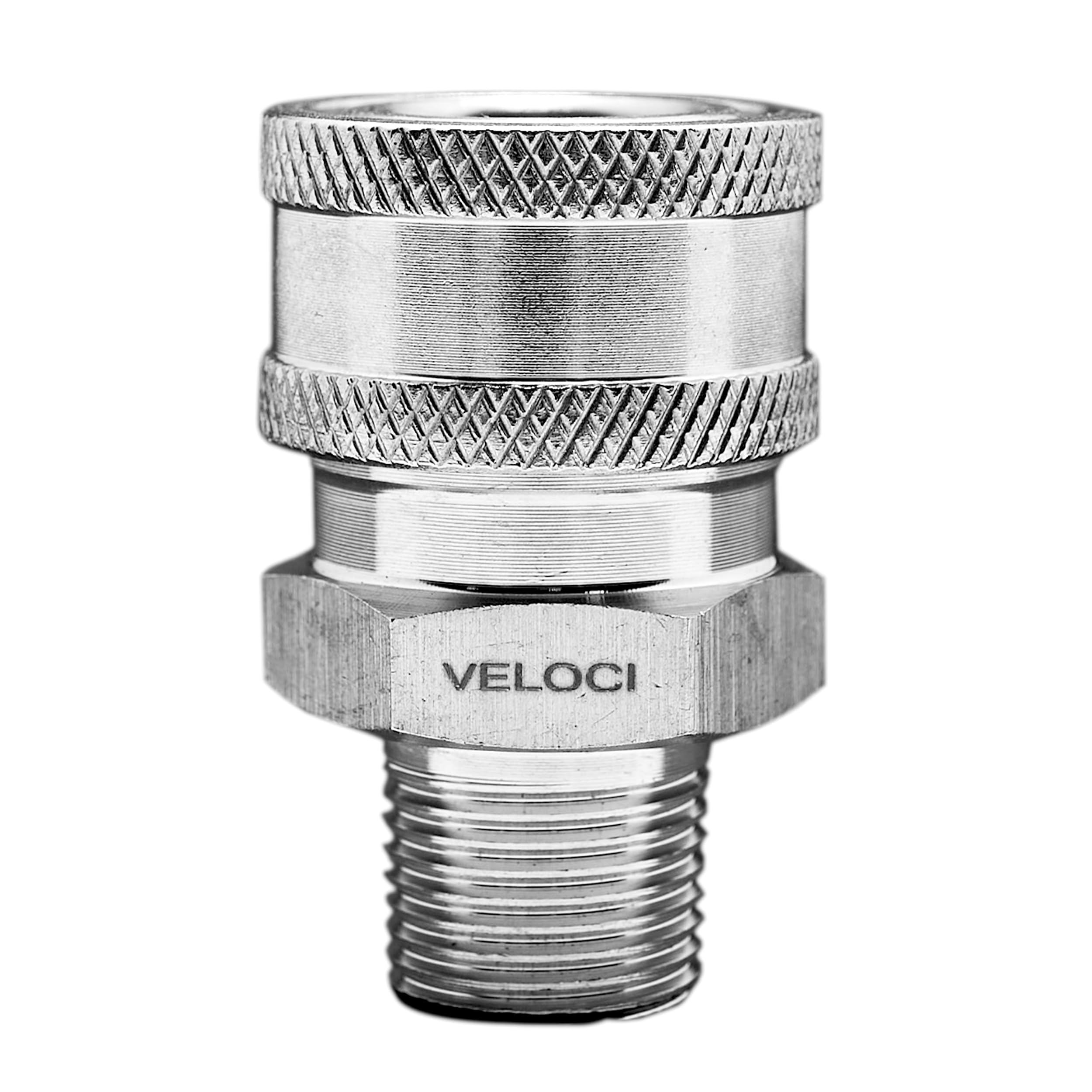 Veloci Performance Stainless Steel 3/8" MPT Coupler for use with Pressure Washer Guns, Wands, Hose, Lances and Foam Cannons