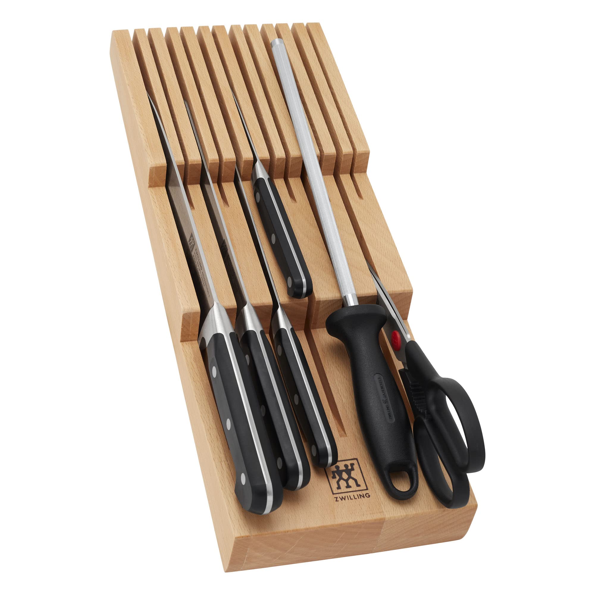 ZWILLING Professional S 7-Piece Razor-Sharp German Block Knife Set With Beechwood In-Drawer Knife Tray, Made in German Factory with Special Formula Steel perfected for almost 300 Years
