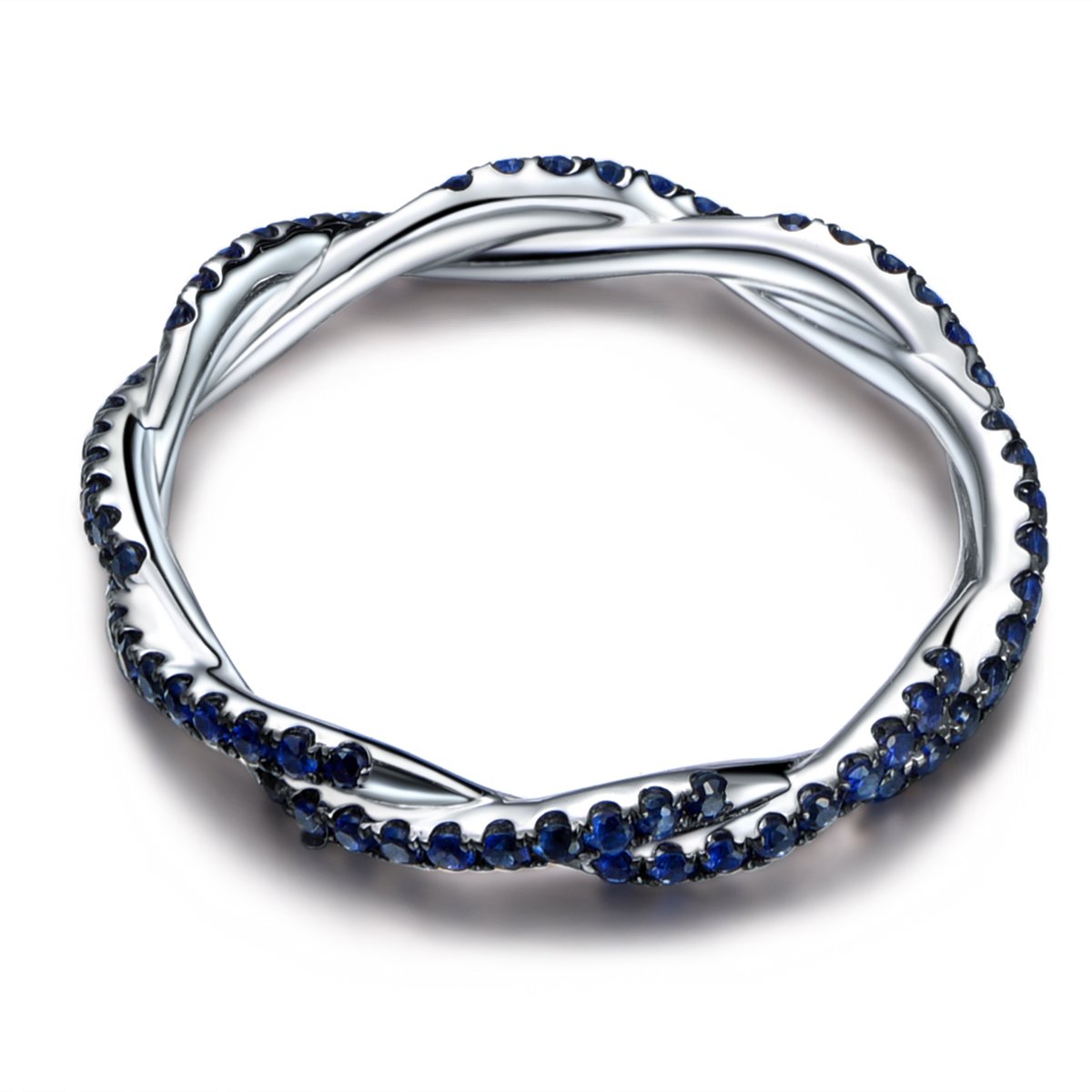 Sapphire Wedding Band,Full Eternity,14K White Gold,Twisted Edge Design Ring,Wedding Engagement Ring
