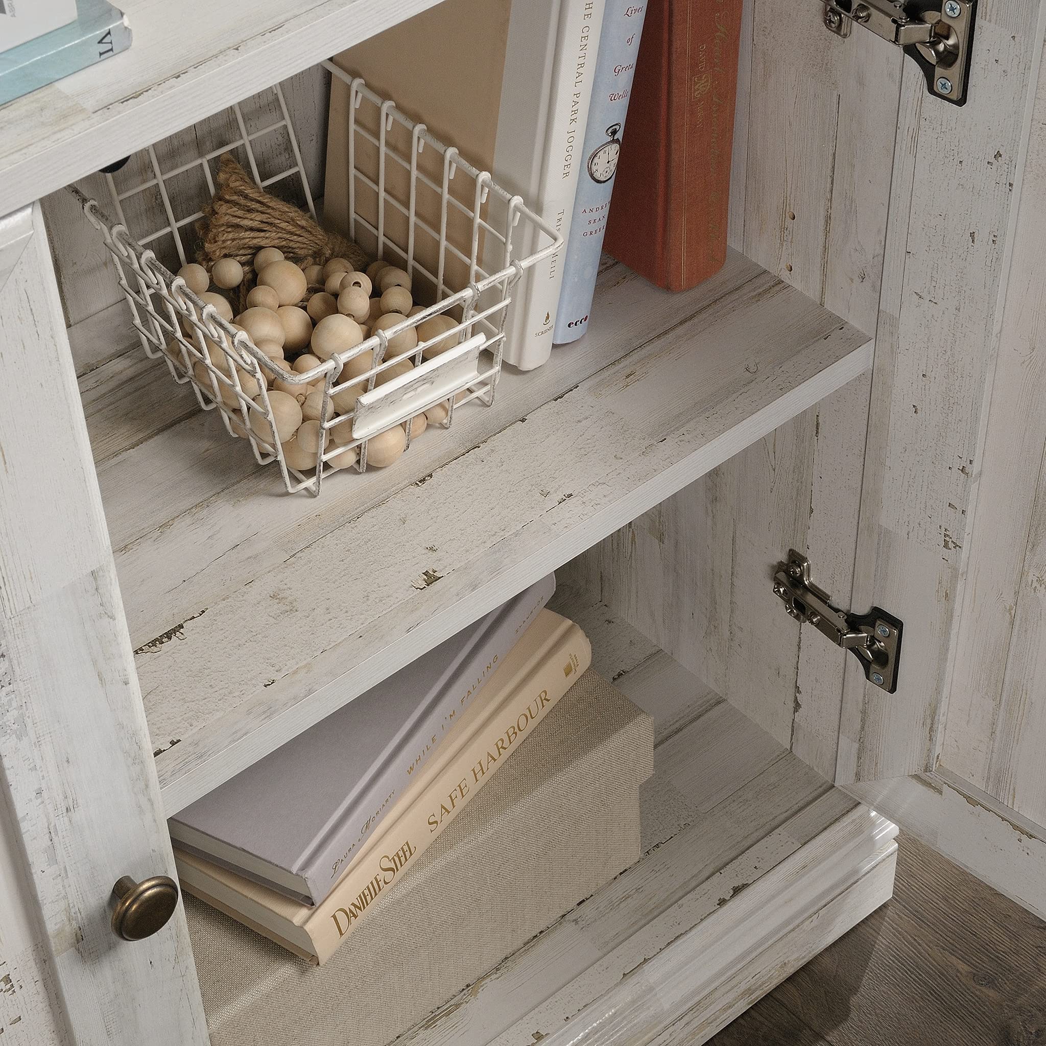 Sauder Miscellaneous Storage Bookcase/ Book Shelf With Doors, White Plank finish