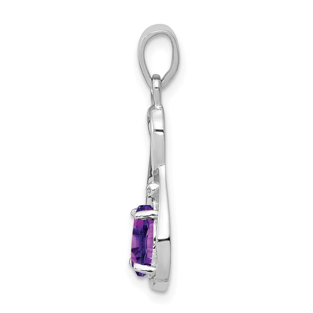 Sterling Silver Rhodium Plated Diamond and Amethyst Teardrop Pendant QQP2966AM
