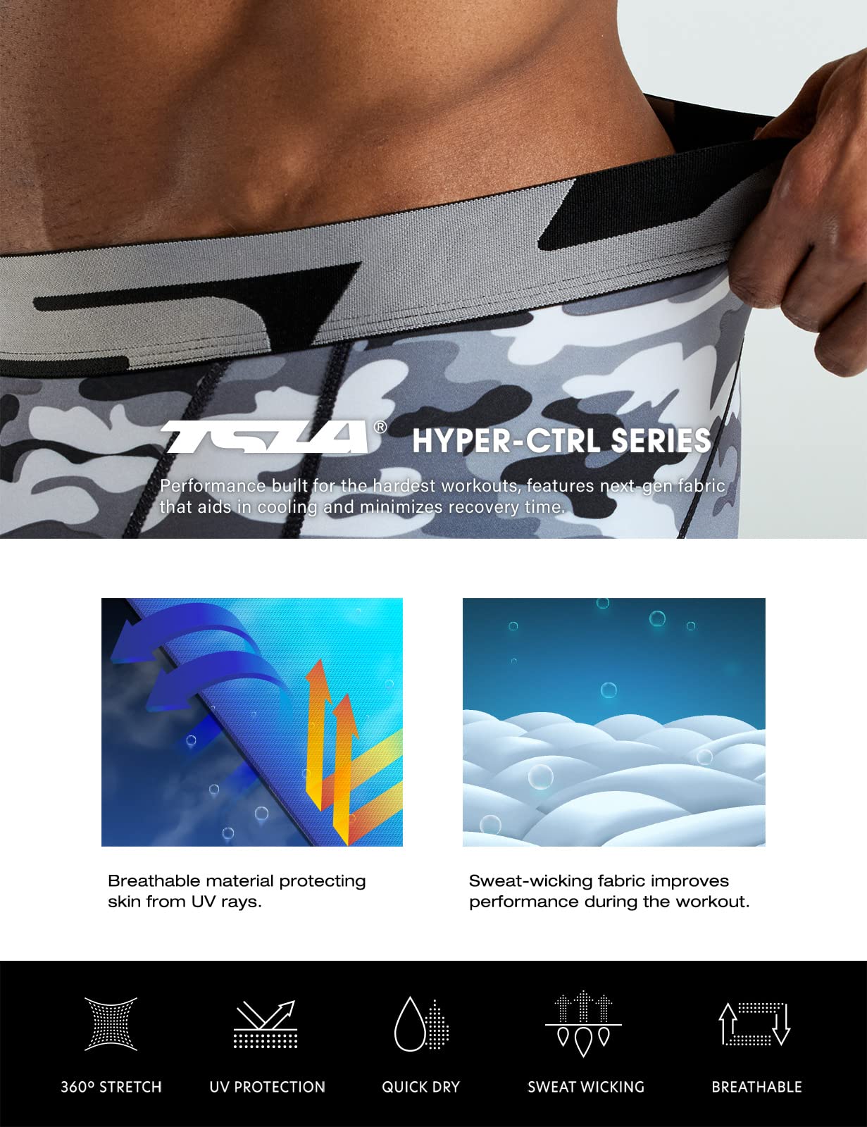 TSLA Men's Athletic Compression Shorts, Sports Performance Active Cool Dry Running Tights, Hyper Control Military Camo Grey, Small