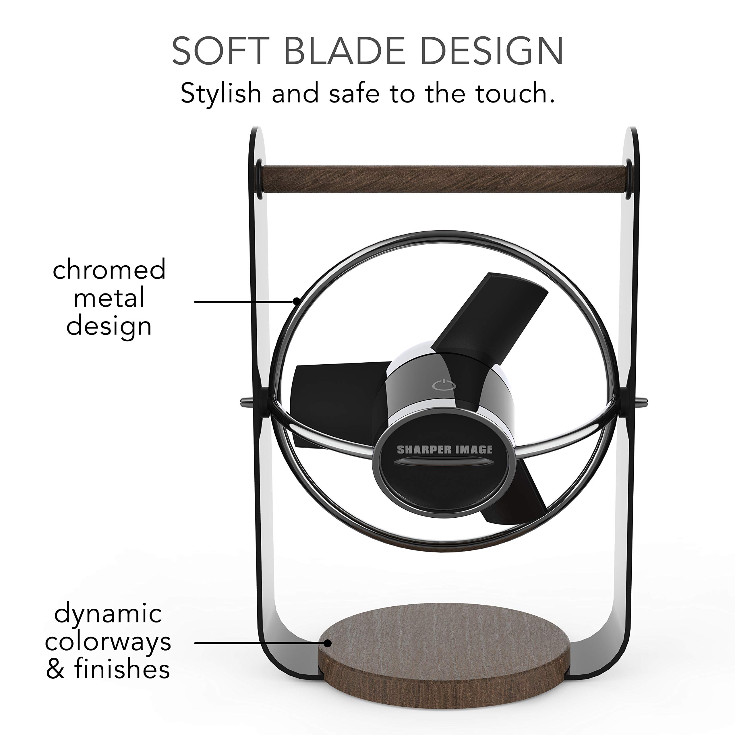 Sharper Image SBV1-SI USB Fan with Soft Blades, 2 Speeds, Touch Control, Quiet Operation, 5V Wall Adapter, 6 ft. Cable, Personal, Black