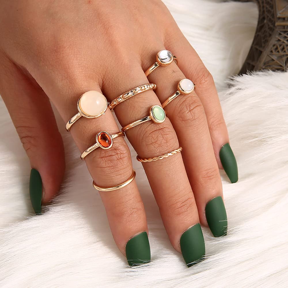 ZZ ZINFANDEL 8-12 Pieces Stackable Joint Knuckle Midi Finger Ring Sets,Boho Vintage Crystal Snake Sunflower Moon Star Crown Rings for Women(12pcsA)