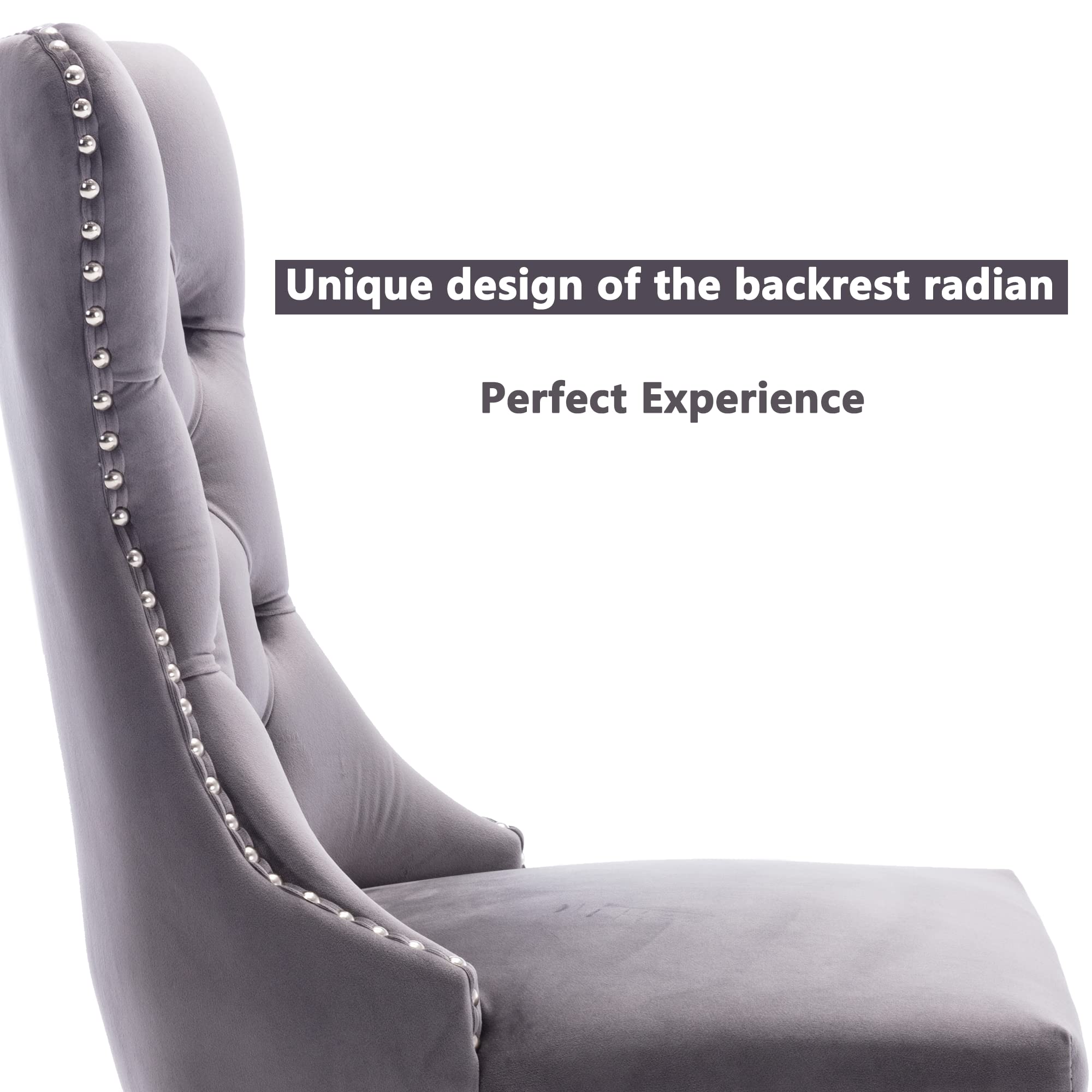 Virabit Tufted Dining Chairs Set of 6, Velvet Upholstered Dining Chairs with Nailhead Back and Ring Pull Trim, Solid Wood Dining Chairs for Kitchen/Bedroom/Dining Room (Grey)