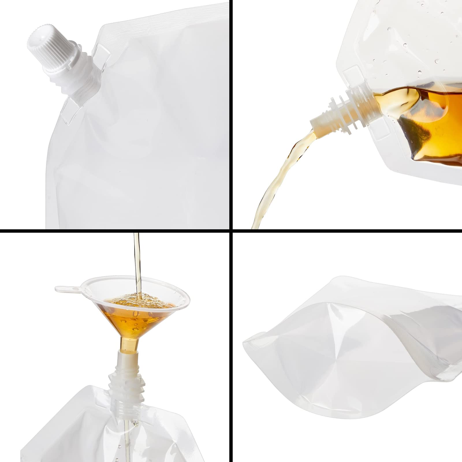 Stockroom Plus 30 Pack Reusable Adult Plastic Drink Pouches with Funnels for Juice, Soda, Liquor (8, 16, 32 Ounces)