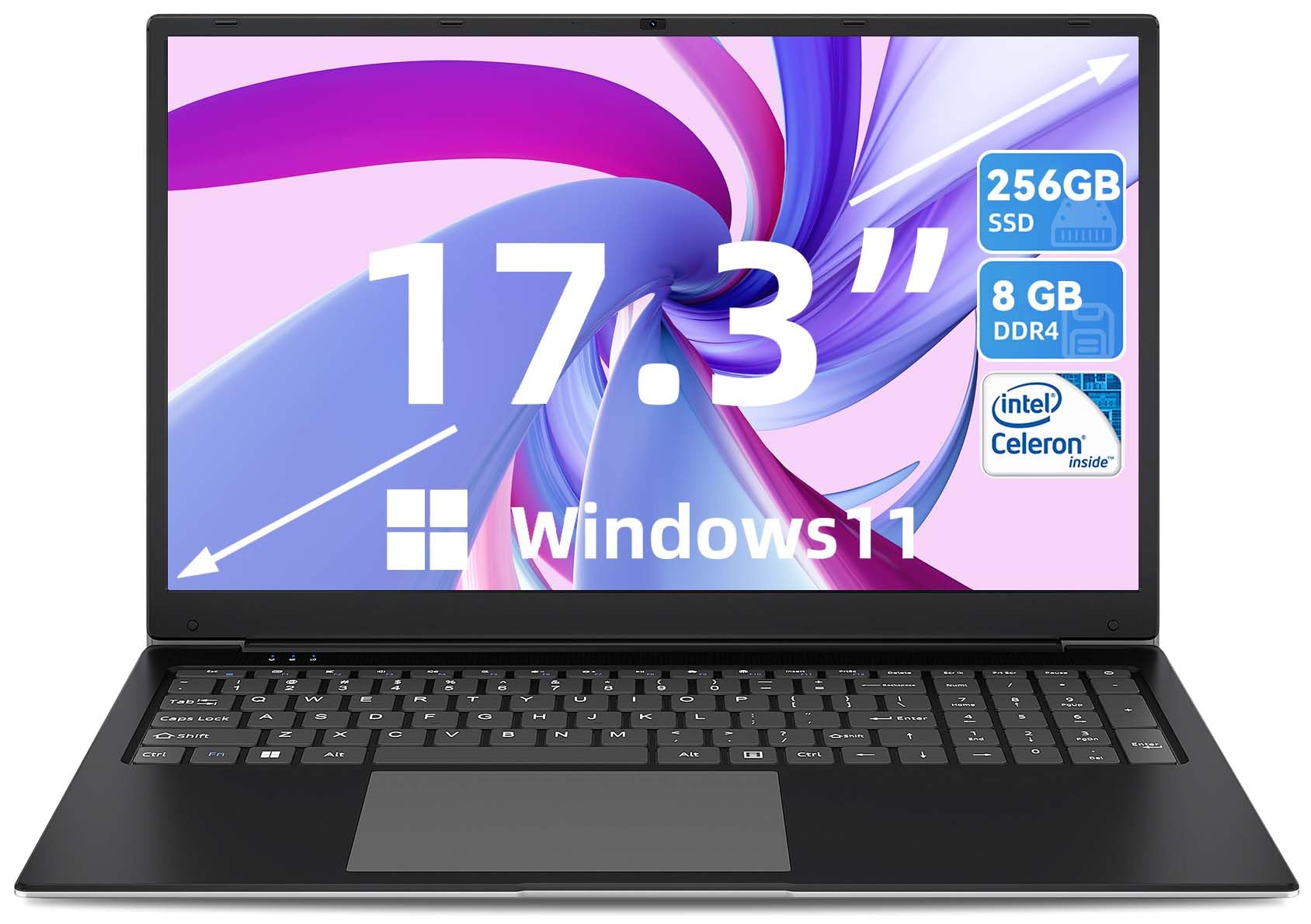 SGIN 17 Inch Laptop 8GB RAM 256GB SSD, Laptops Computer with Celeron Quad Core Processor, IPS FHD Display, Webcam, Dual Wi-Fi, Buletooth 4.2, Mini HDMI, USB 3.0 (Gray)
