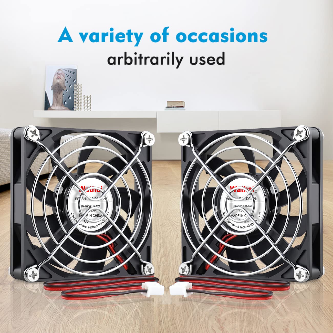 Wathai DC Brushless 12V Cooling Case Fan 80mm x 15mm 3'' 2Pin for Exhaust Replacement Part 2Pack