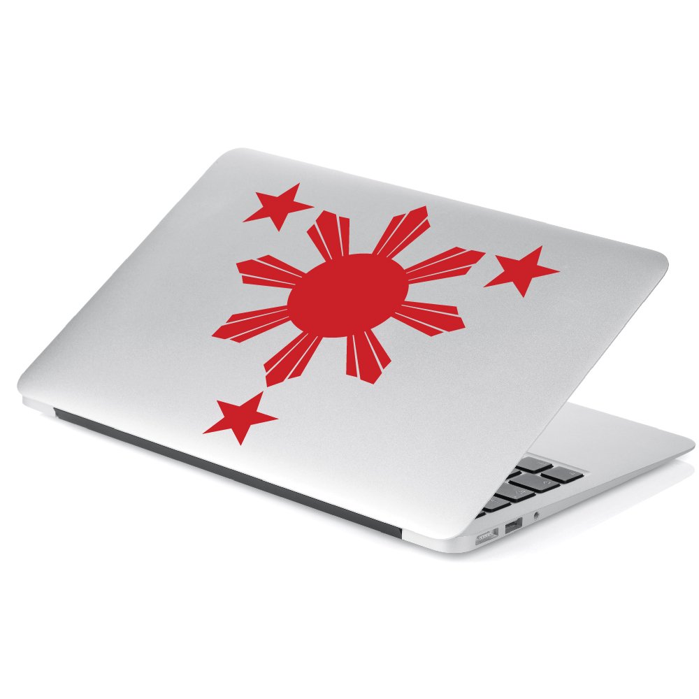 Yoonek Graphics Philippines Flag 1 Sun and 3 Stars Logo. Filipino Decal/Sticker for Car Window, Laptop, Motorcycle, Walls, Mirror and More. SKU: 574 (4" Height, Red)