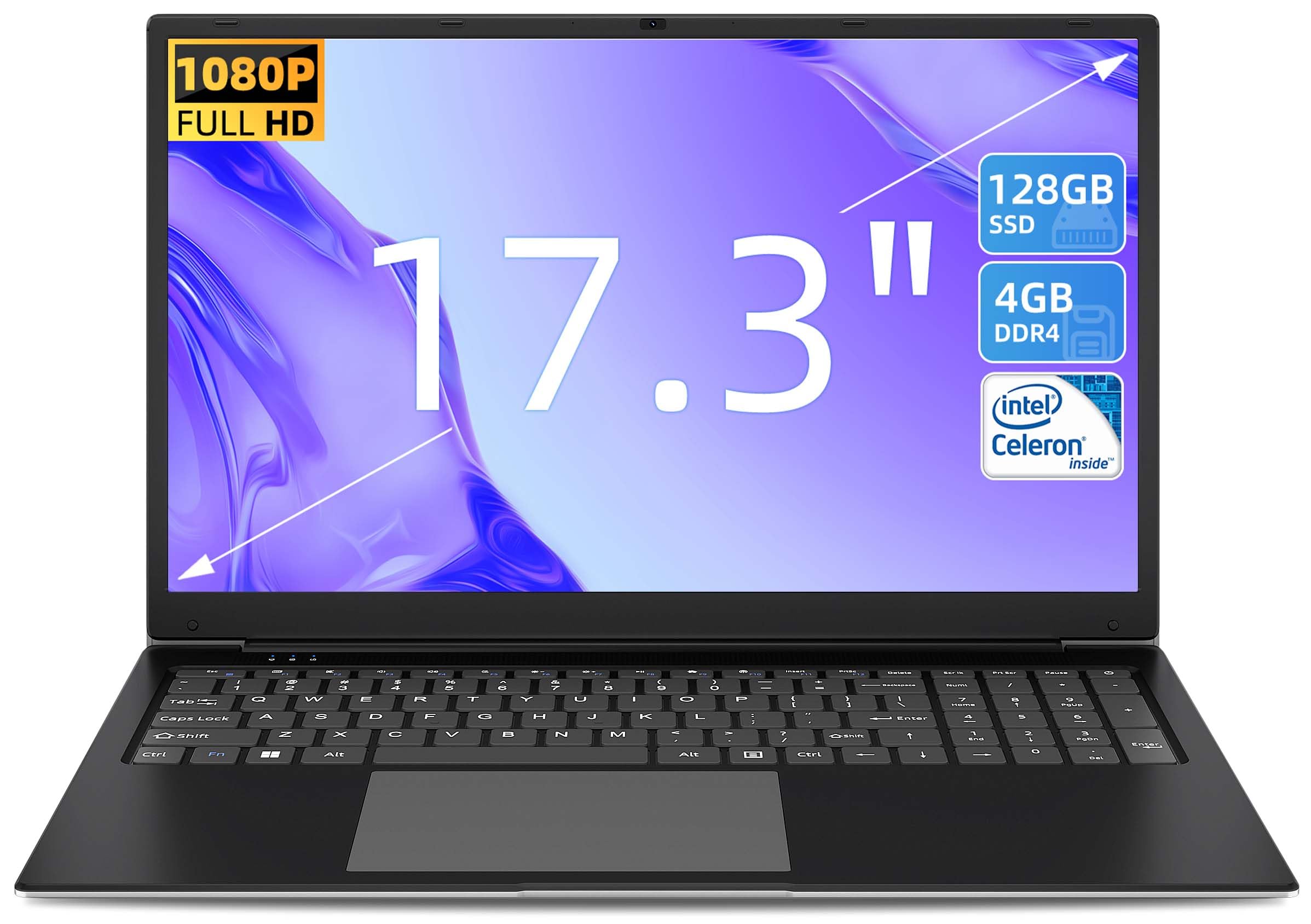 SGIN 17 Inch Laptop, 4GB RAM 128GB SSD, Laptops with IPS Display, Intel Celeron Quad-Core Processor(Up to 2.5GHz), Mini HDMI, Webcam, Wi-Fi, 512GB Expansion