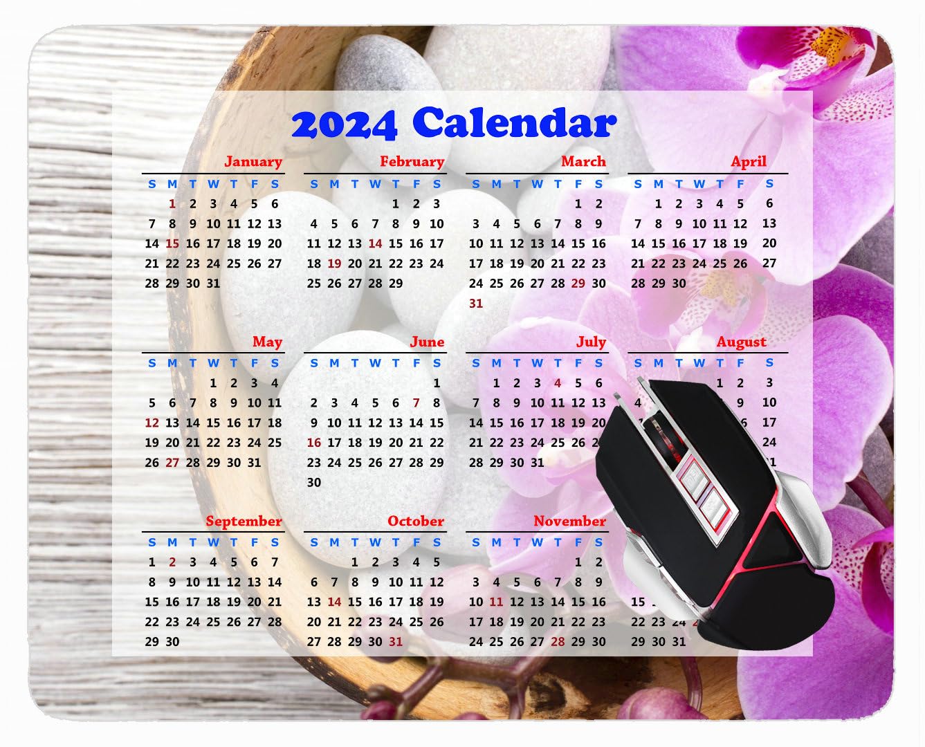 YENDOSTEEN 2024 Mouse pad Calendar,Sky Sun Water Ocean Surf Beach Rubber Mouse Pad Type1741