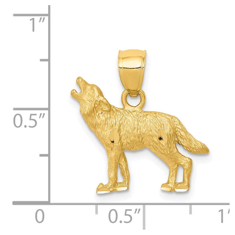 Saris and Things 14k Yellow Gold Solid Diamond-cut Wolf Charm Pendant