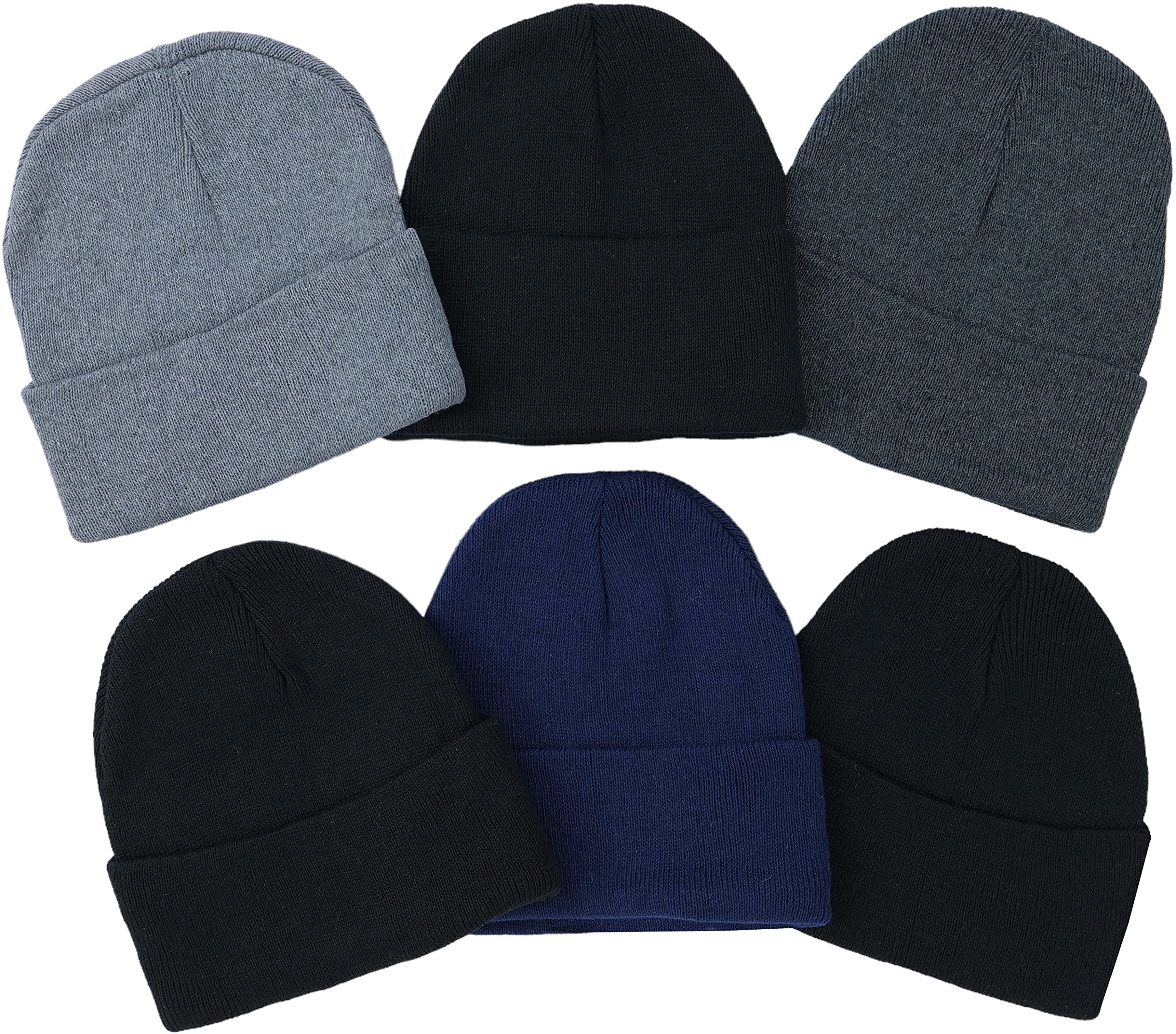 ToBeInStyle Men’s Pack of 6 Double Layered Winter Warm Basic Beanies - Assorted Colors