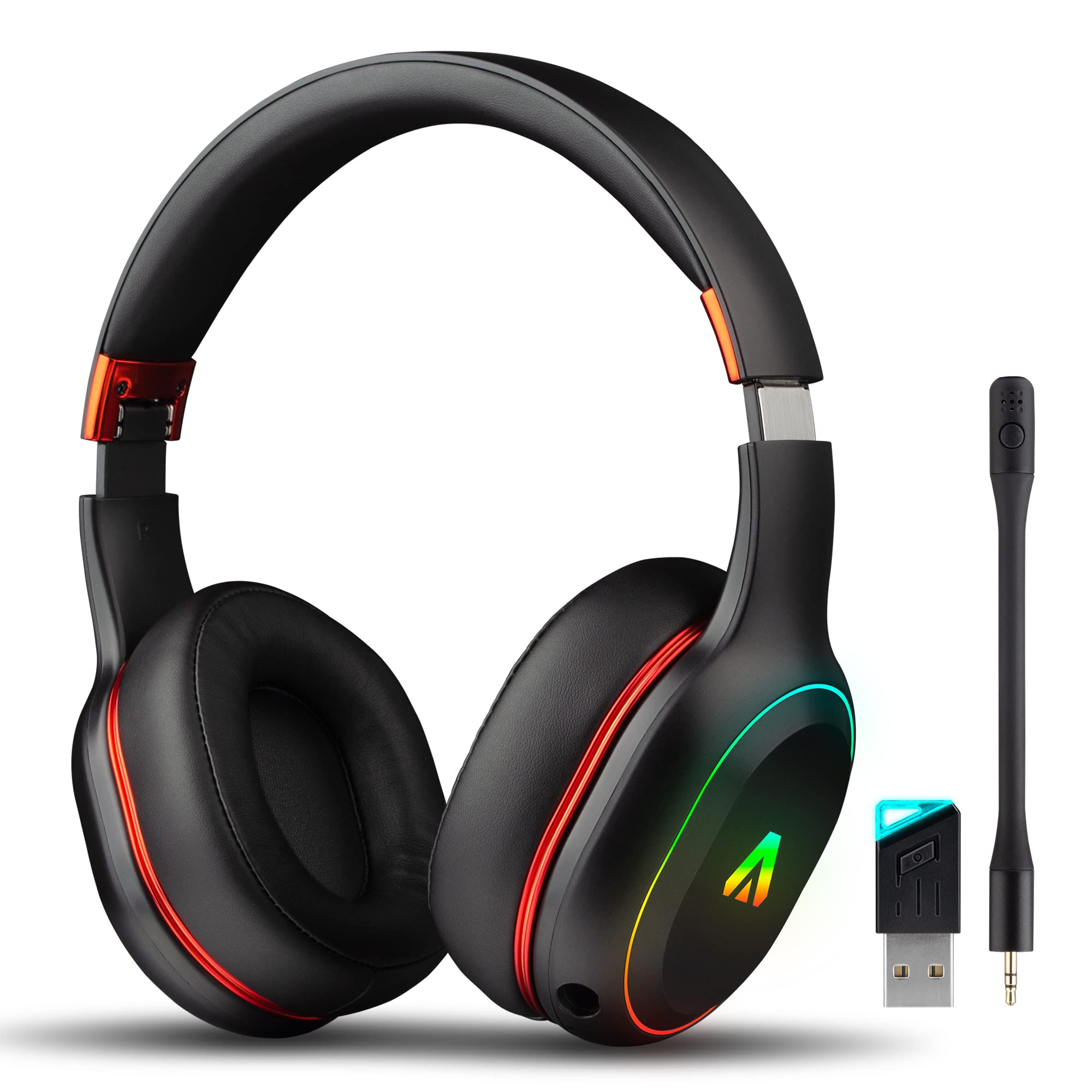 Wireless Gaming Headset, Bluetooth Gaming Headphones with Microphone Detachable Noise Canceling, 2.4GHz RGB Light for PS5 PS4 PC Phone Xbox Nintendo Switch (Black)
