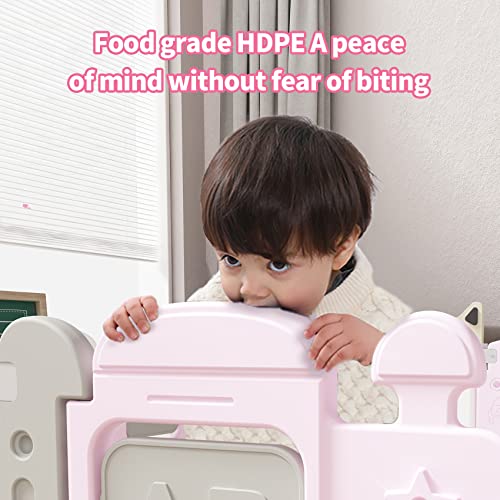 UNICOO – Baby Playpen, Foldable Kids Fence Activity Center, Safety Playard with Games Station Non-Slip Rubber Bases, Adjustable Shape (ZC-001-PW Pink + White)