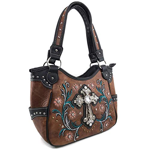 Zelris Western Cross Daisy Flower Women Conceal Carry Tote Handbag Purse Set (Maple Brown)