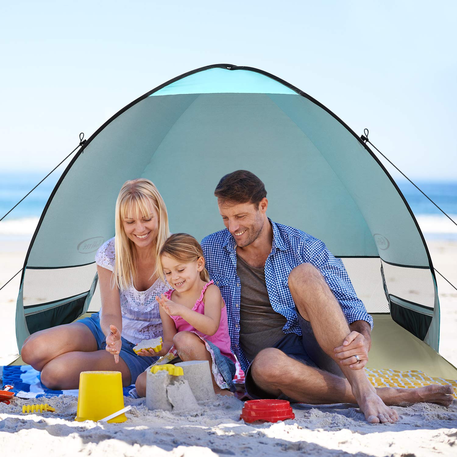 G4Free Large Pop up Beach Tent for 3-4 Person, UPF 50+ Automatic Sun Shelter Canopy Portable Outdoor Cabana Sun Umbrella