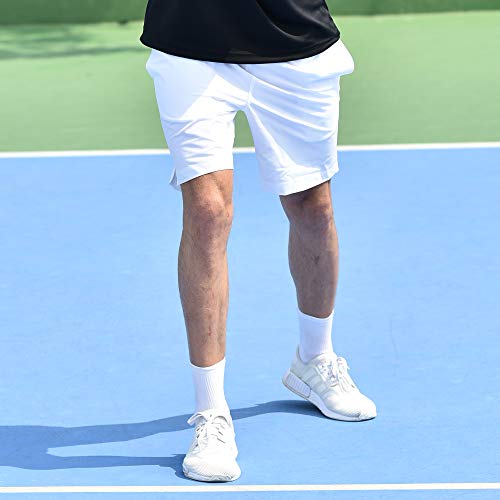 SAVALINO Sport Clothes Men's Tennis Shorts Material Wicks Sweat & Dries Fast S White