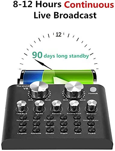V8 Bluetooth Voice Sound Card,Multifunctional Live Audio Mixer Sound Card,USB Interface Sound Card with Multiple Funny Sound Effect for Recording Live Hosting