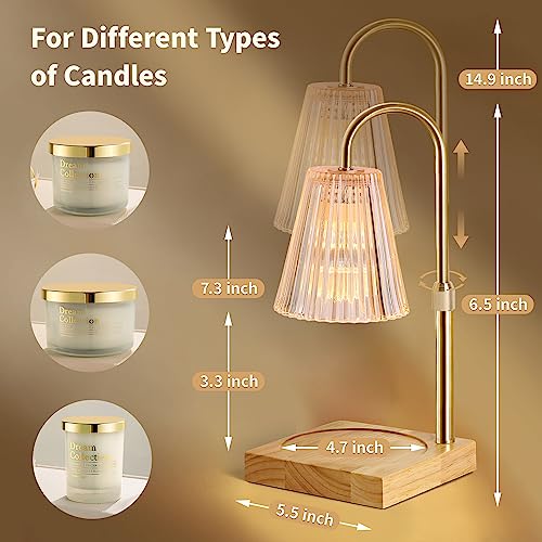 ZXMEAN Candle Warmer Lamp with Dimmer, Electric Candle Warmer for Jar Candles, Bedroom Home Decor, 2H/4H/8H Timer Adjustable Height with 2 Bulbs, (Amber)