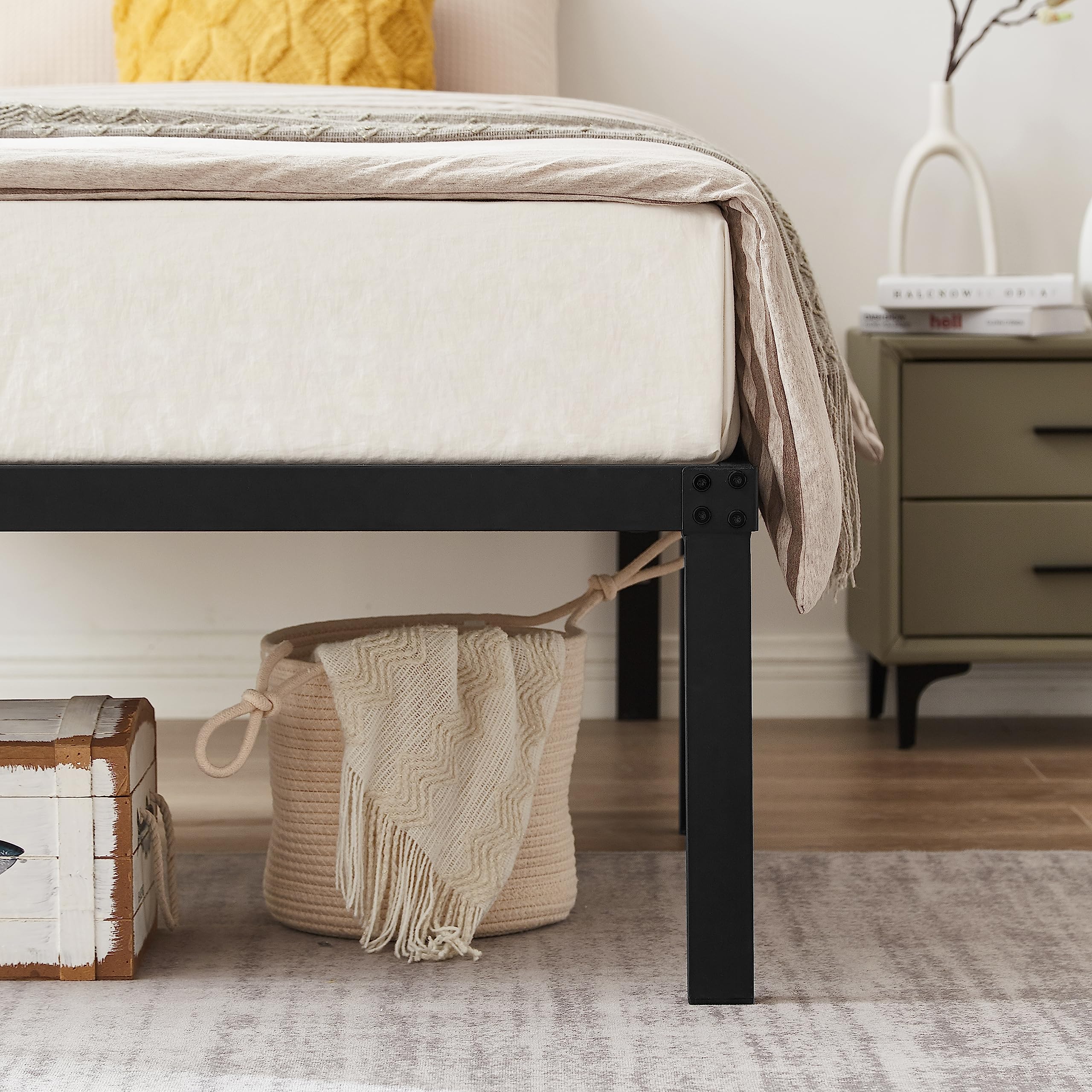 WORKKOOL 16 Inches Twin Size Platform Bed Frame,No Box Spring Needed Easy Assembly,Heavy Duty Steel Slat Mattress Foundation Noise Free
