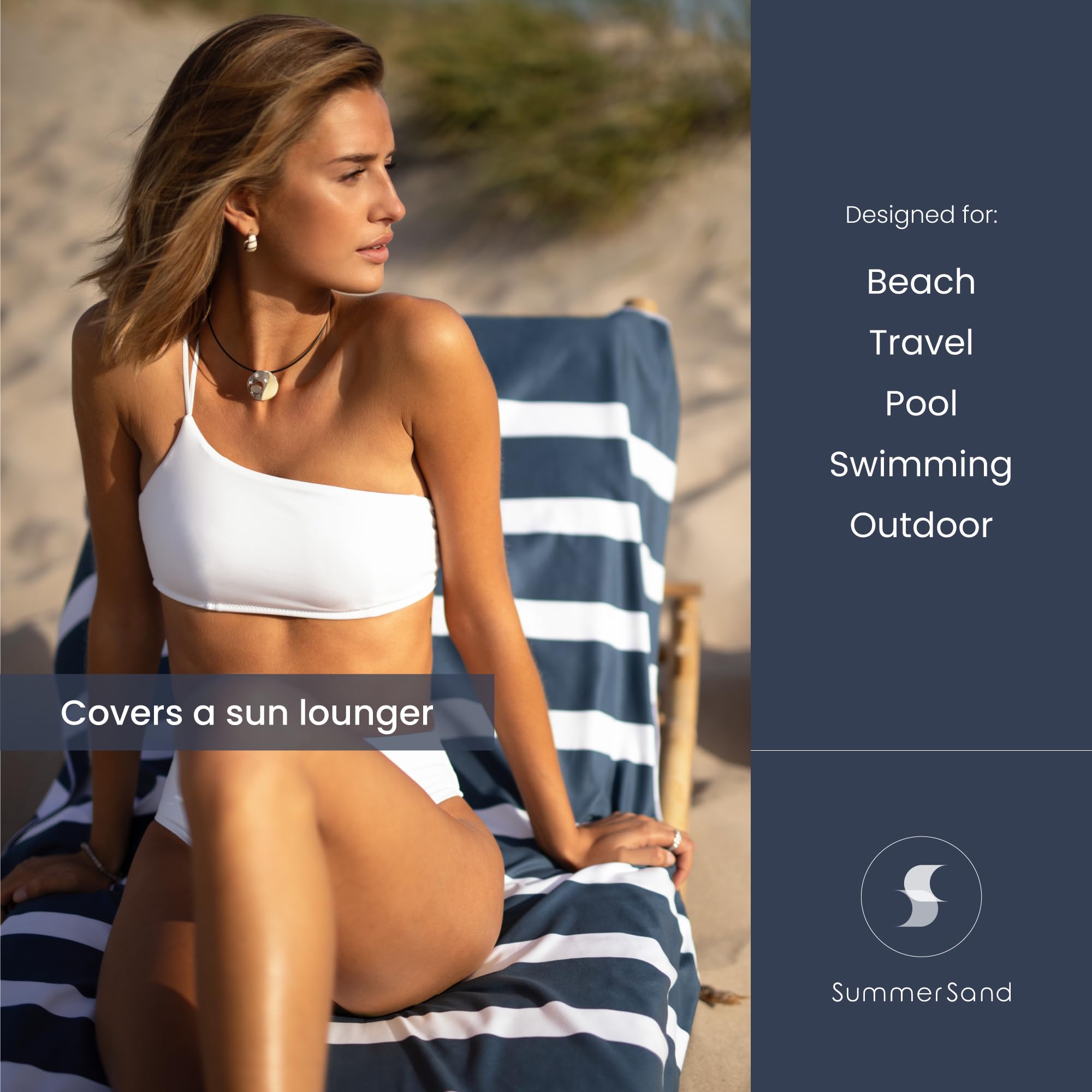 SummerSand Microfiber Beach Towel Extra Large (79 x 39.5 in) - Quick Dry, Sand Free - Compact and Lightweight for Travel - Recycled Materials - Travel Bag Incl - Oversized Pool Towel β Deep Blue