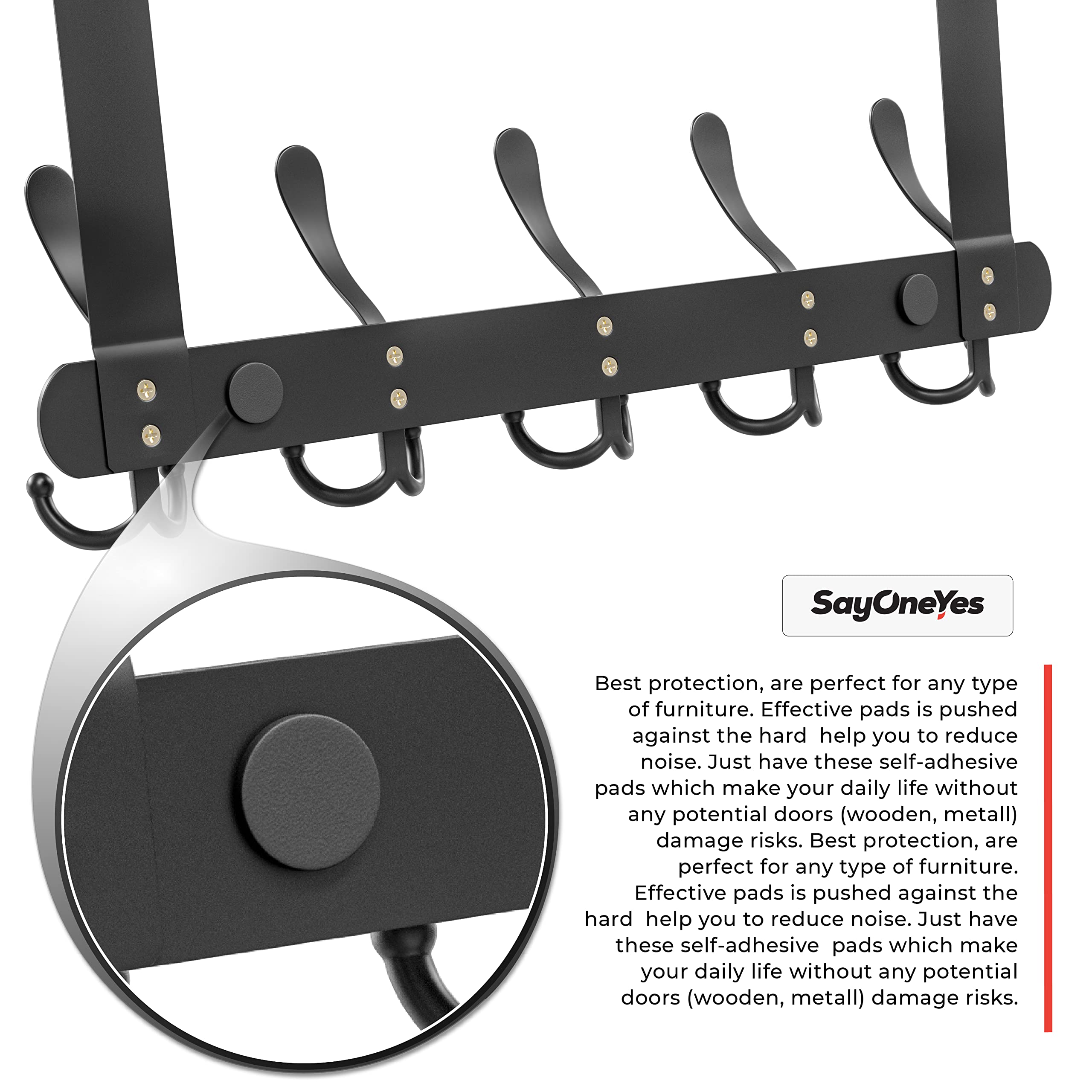SAYONEYES Matte Black Over The Door Hooks - Heavy Duty Stainless Steel Door Hanger Holder with 5 Tri Hooks for Hanging Coat Robe Hat Bag Towel Rack Bathroom, Bedroom, Closet β 1 Pack