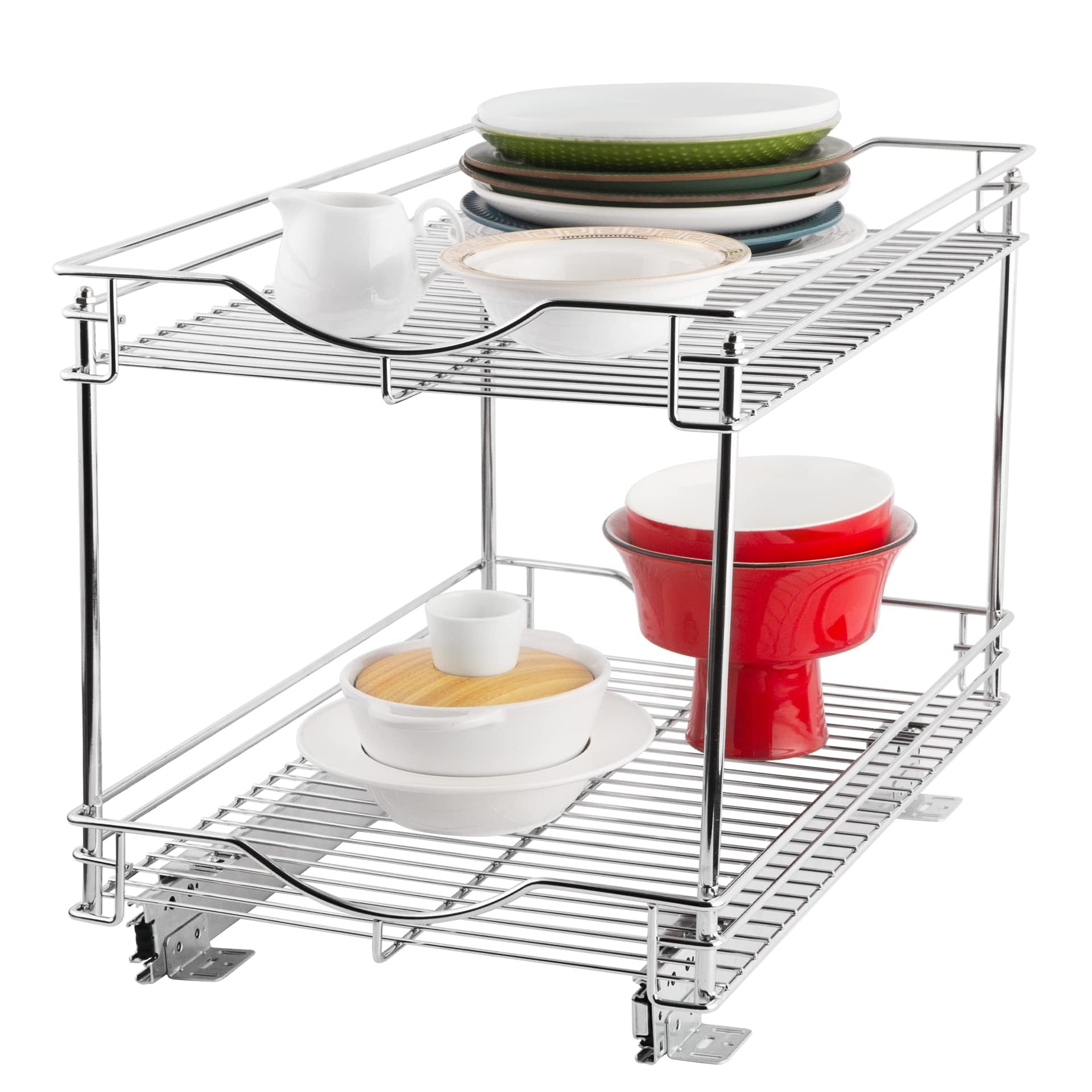SIMCAS Pull Out Cabinet Organizer (14"W X 21"D), Kitchen Cabinet Organizers and Storage Cabinet Pull Out Shelves, Slide Out Kitchen Cabinet Storage 2-Tier Pull Out Drawers for Kitchen Cabinets, Chrome