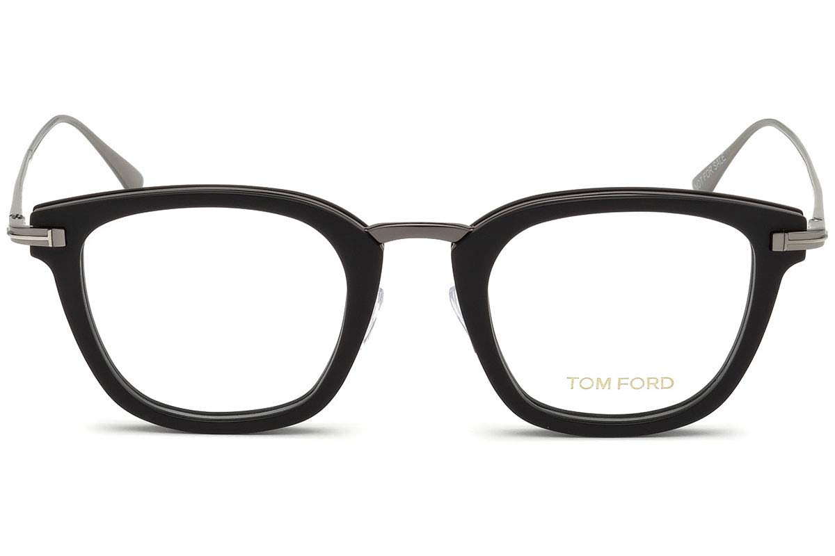 Tom Ford FT5496 Square Eyeglasses Acetate/Metal TF5496 (005 Matte Black/Ruthenium, 47)