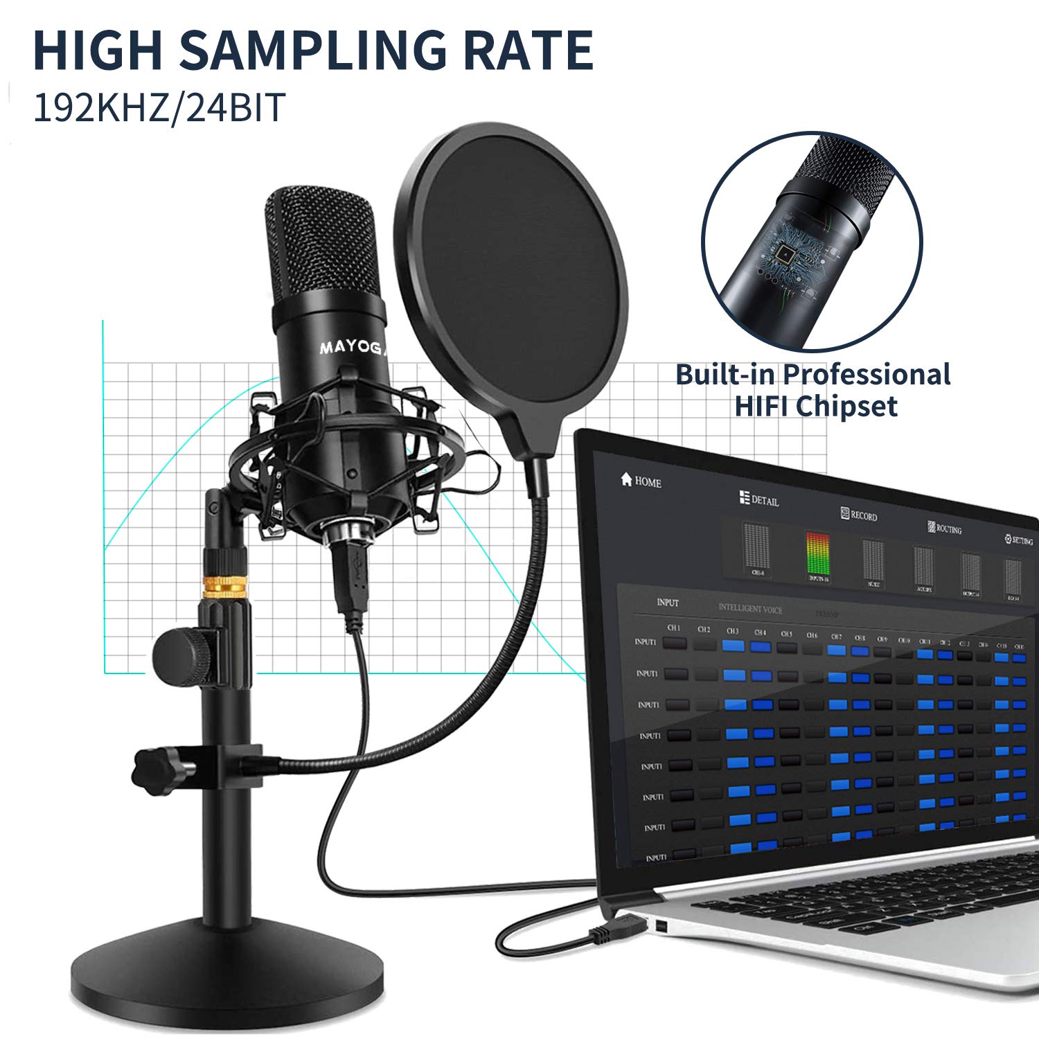 USB Microphone w/Shock Mount Pop Filter, Condenser Mic, Computer Mic, Gaming Mic, Cardioid Condenser Microphone Kit,USB Condenser Gaming Microphone,Studio Mic kit for YouTube Video Streaming Podcast