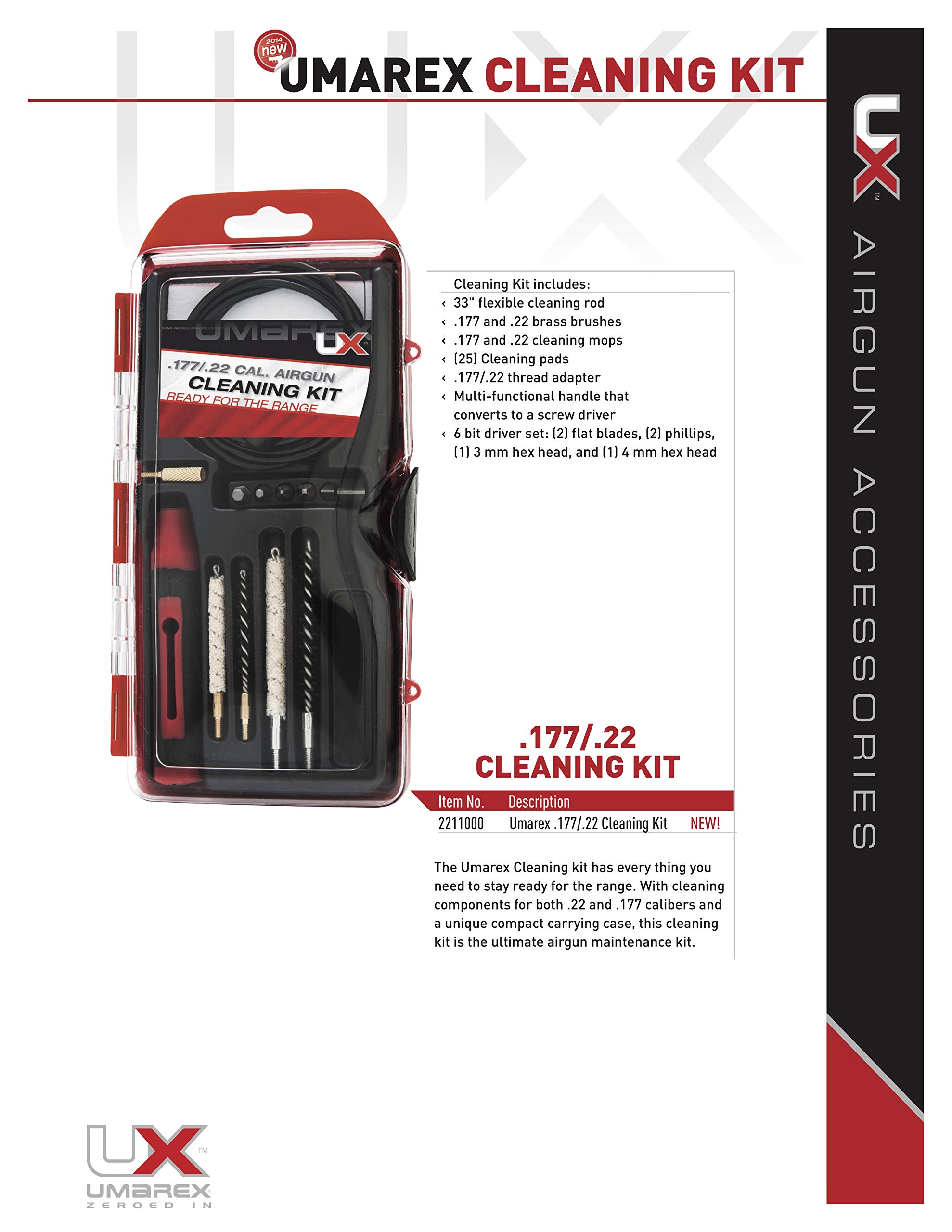 Umarex .177 and .22 Caliber Air Gun Cleaning Kit - Includes Cleaning Rod, Brushes, Mops, Cleaning Pellets, and Driver Set, Black