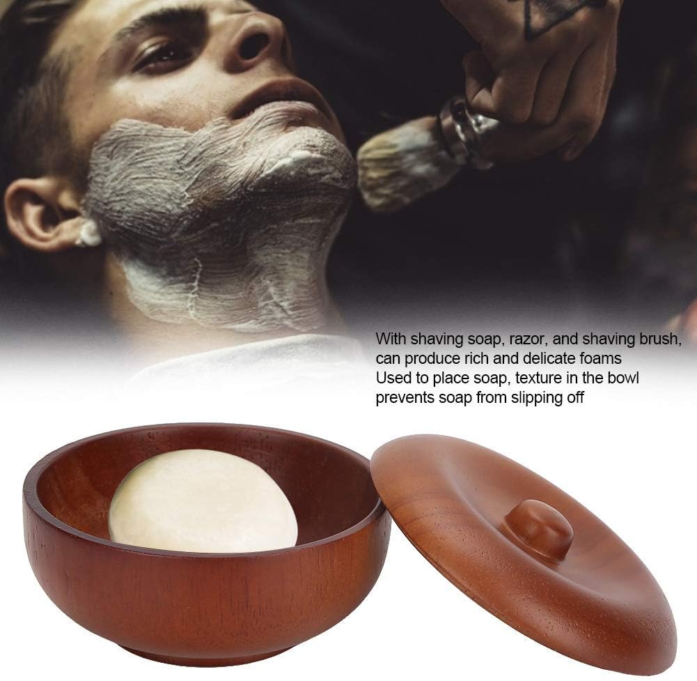 Wooden Shaving Brush Bowl with Lid for Shaving Soap & Cream, Men's Large Deep Size Bowl Pottery Cup for Manual Shaving