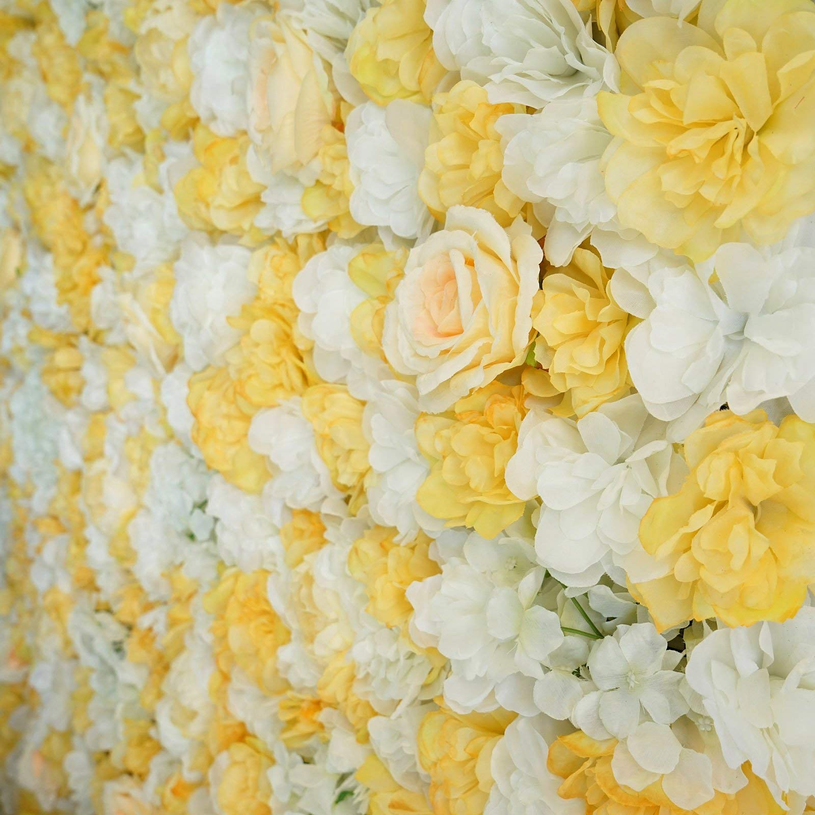 Tableclothsfactory 13 Sq ft. | 4 Panels UV Protected Lifelike Assorted Silk Flower Wall Mats Panel Photo Booth Garden - White | Champagne