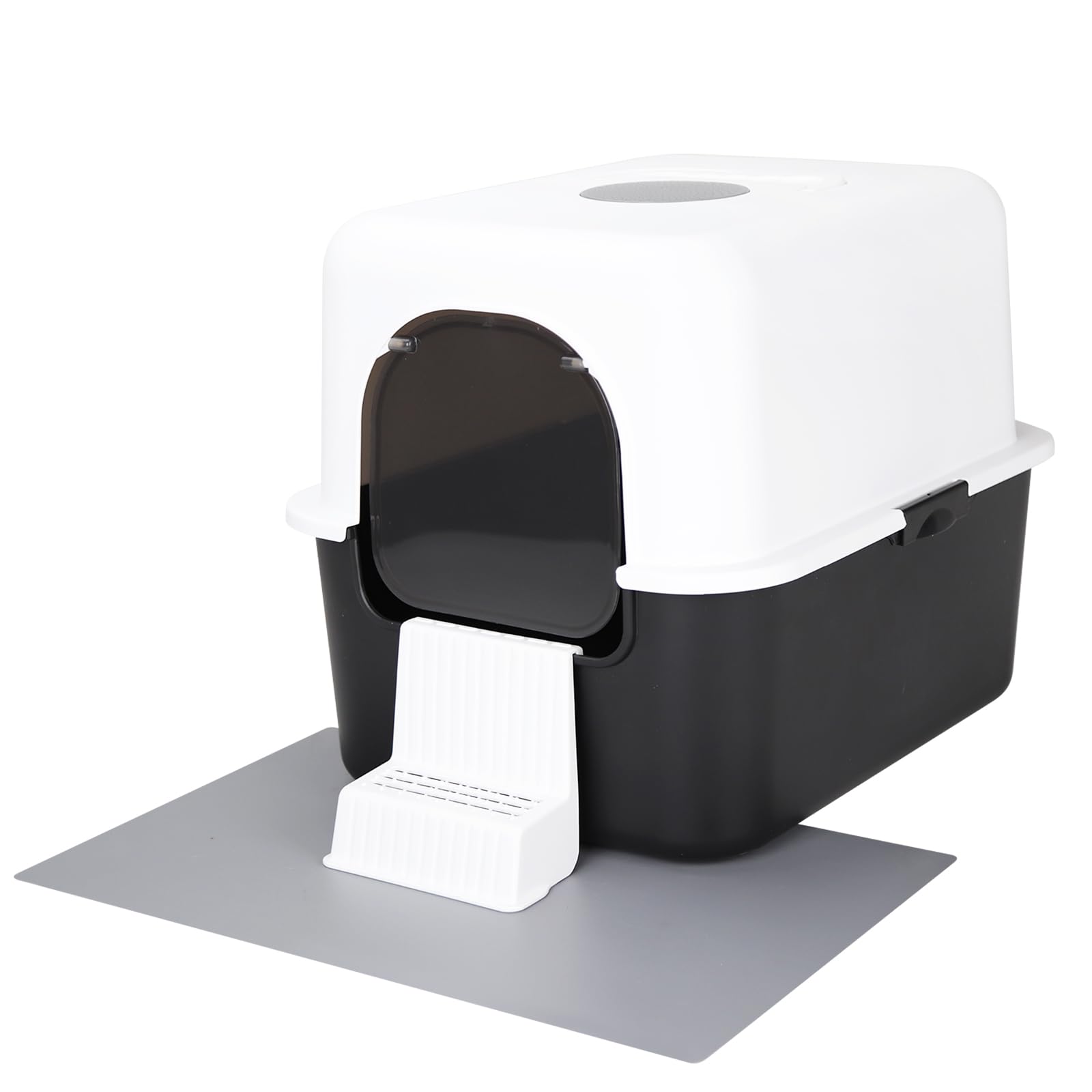 Sfozstra Cat Litter Box with Lid, Fully Enclosed Splash-Proof and Leak-Proof Urine Litter Box, High Edge and Odorless Cat Litter Box, Easy to Installation and Clean (Gray with Handle(L)