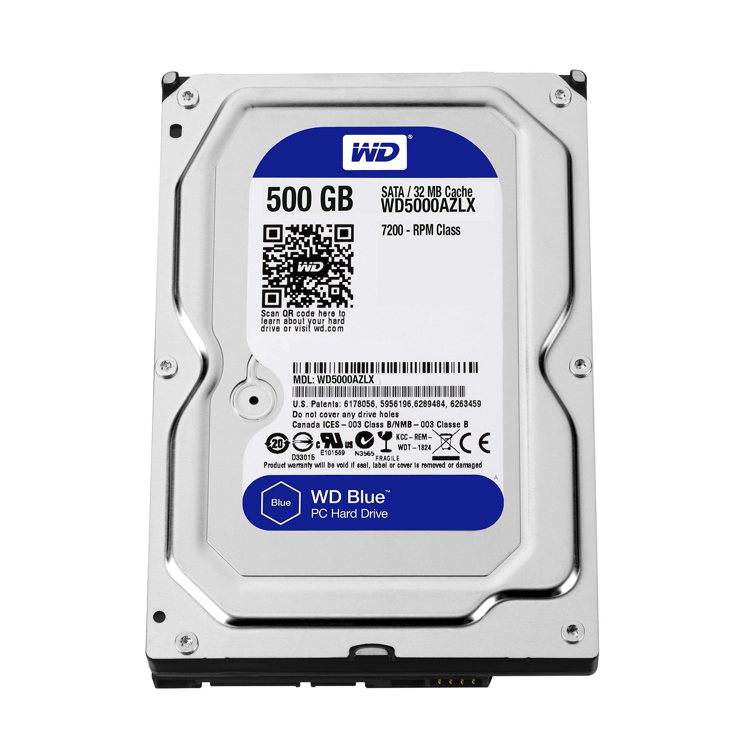 WD Blue 500GB Desktop Hard Disk Drive - 7200 RPM Class SATA 6Gb/s 32MB Cache 3.5 Inch - WD5000AZLX (Renewed)