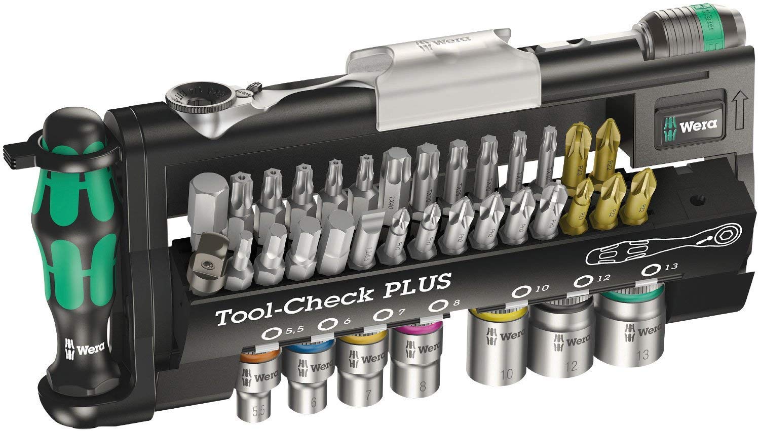 Wera Tool-Check Plus Bit Ratchet Set with Sockets + Kraftform Kompakt 25 Pouch Set