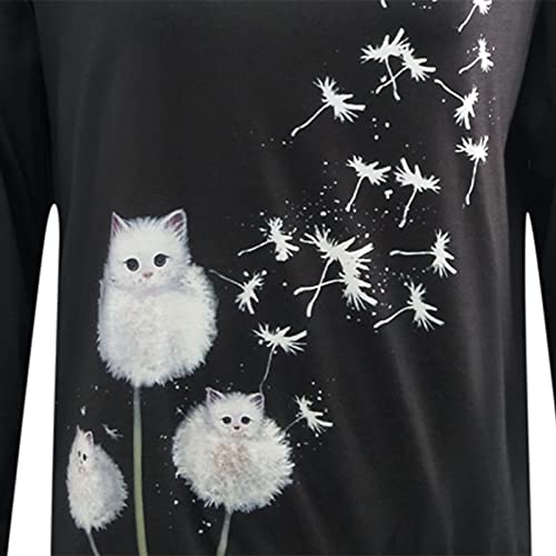 Wirziis Cute Crewneck Sweatshirt for Women, Casual Long Sleeve Loose Sweater Tops Trendy Pattern Fall Hoodies for Cat Lover