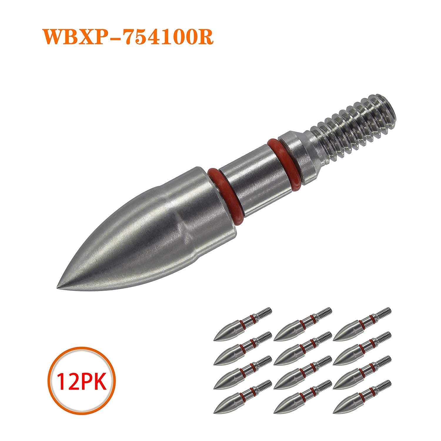 Wisdom 100 Grains Arrow Field Points 19/64 inch 7.54mm Stainless Steel Bullet Point Archery Tip for Bow Hunting Target Practice Inserts 1 Dozen 12 PCS