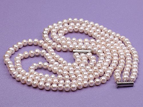 Womens 3-row 8-9mm Flatly-round Freshwater Cultured Pearl Necklace 16"