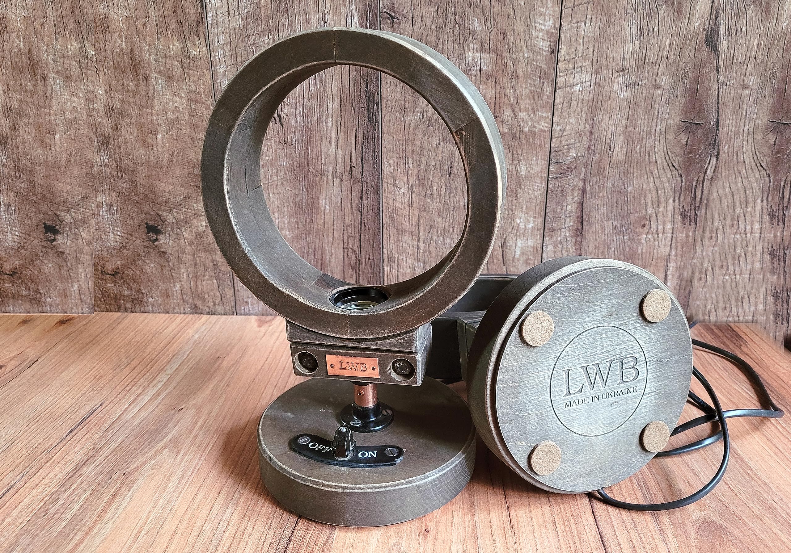Wooden table lamp LWB, handmade steampunk author's design solid wood brass aged wood vintage rustic