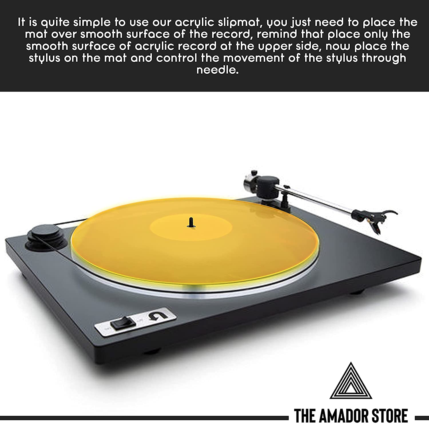 The Amador's Acrylic Turntable Mat - Transparent Acrylic Slipmat for Vinyl LP Record Players -Effective Base Response -Diameter 297mm Thickness 2.5mm -Control Resonance & Vibration (Yellow)