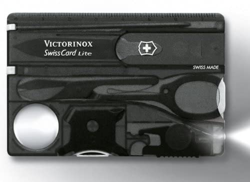 Victorinox Swiss Card Lite Swiss Army Knife, 13 Function Swiss Made Pocket Knife with Magnifying Glass LED and Tweezers - Sapphire