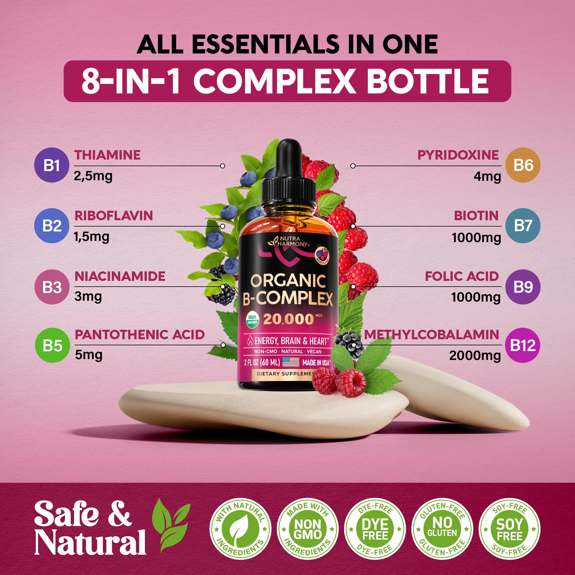 Vitamin B12 Sublingual Drops - 5000 mcg Extra Strength Liquid Vegan Methylcobalamin - Made in USA - Energy Boost, Focus & Brain Health Support - 98% Quicker Absorption B 12 VIT - 2 Month Supply