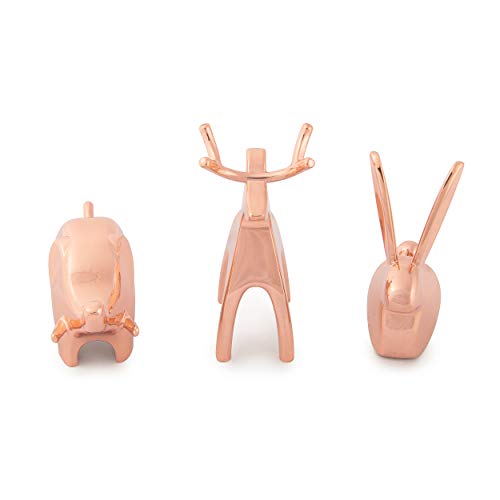 Umbra Anigram Animal Ring Holder for Jewelry (3-Pack containing Bunny, Reindeer and Elephant), Copper, 3 PACK