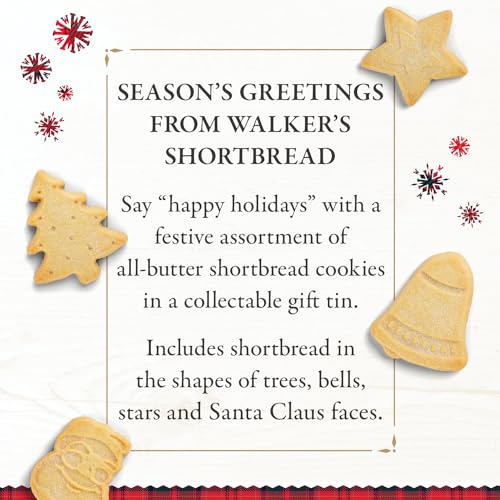 Walker’s Assorted Shortbread Cookies in Festive Shapes– Shortbread Cookie Tin (12.6 oz) - Includes Christmas Tree, Bell, Star and Santa Claus Shaped Christmas Cookies in Tin