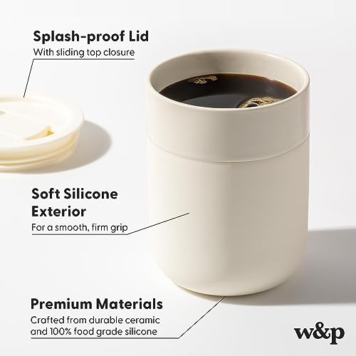 W&P Porter Ceramic Mug w/ Protective Silicone Sleeve, Terrazzo Cream 12 Ounces | On-the-Go | Reusable Cup for Coffee or Tea | Portable | Dishwasher Safe